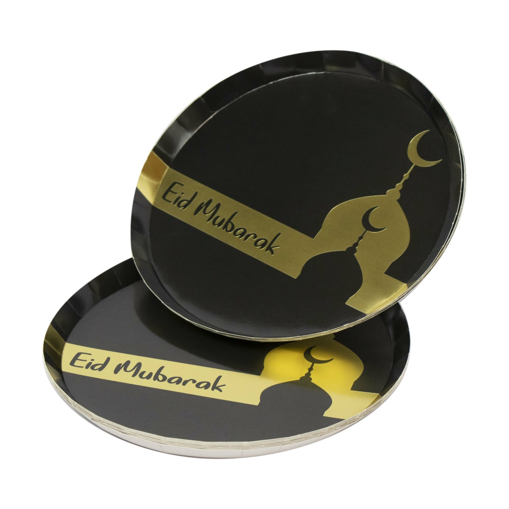 Eid Black and Gold Mosque Gold Stamping Foil Paper Plate – Salam Occasions
