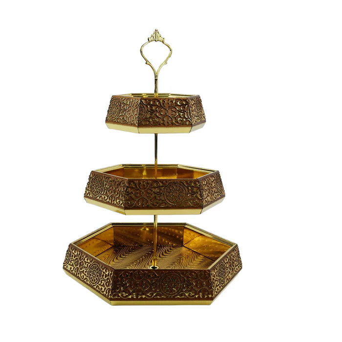 Black and Gold Hexagon 3-Tier Wooden Stand – Salam Occasions