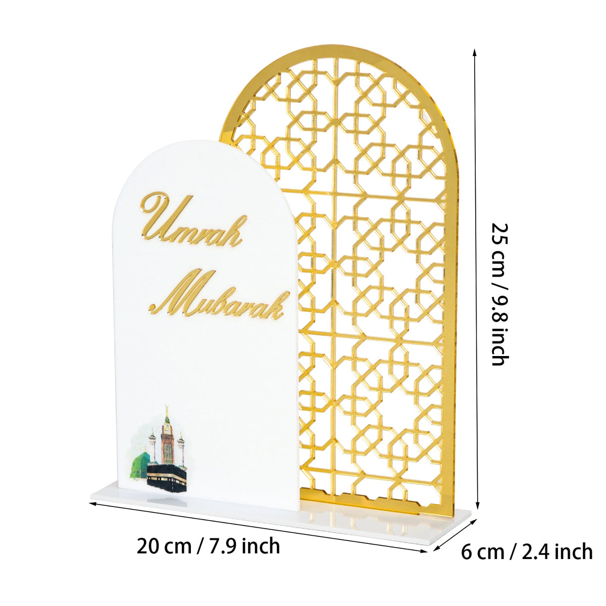 White & Gold "Umrah Mubarak" Decorative Tabletop Sign – Salam Occasions