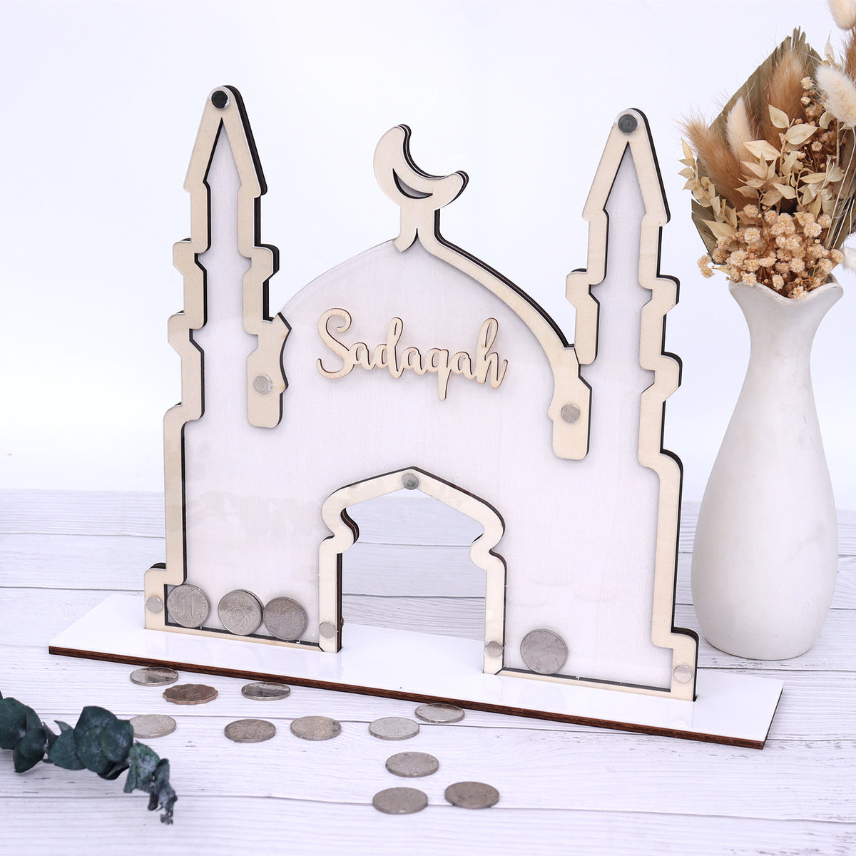 Sadaqah Box White & Wooden Mosque – Salam Occasions