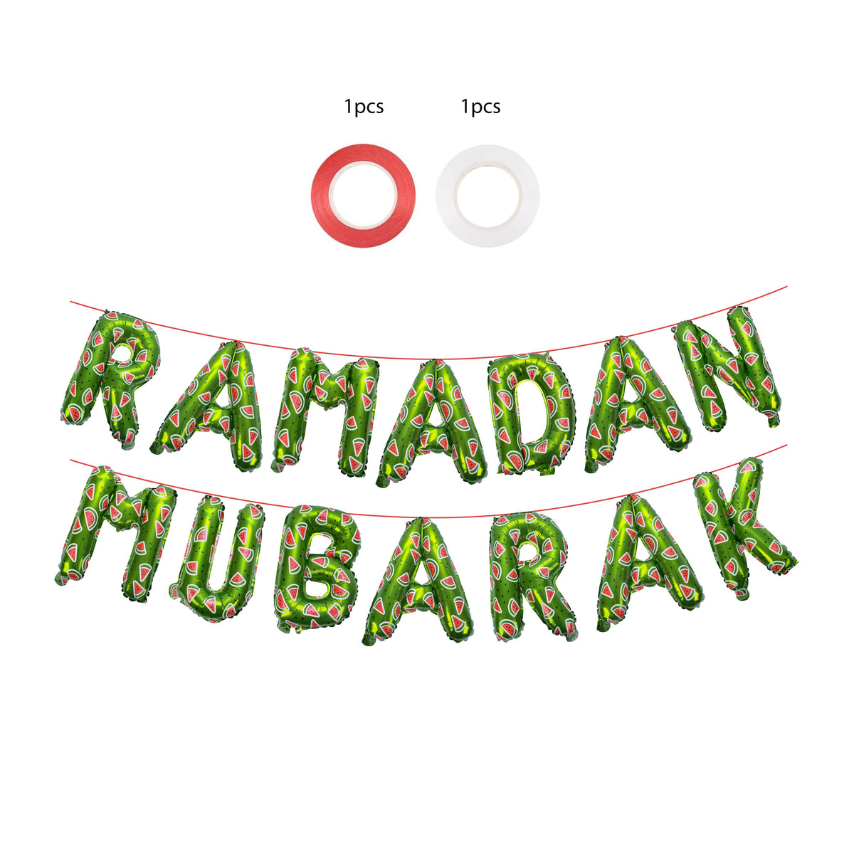 Ramadan Mubarak foil balloon set - Watermelon Palestine Design - Green ...