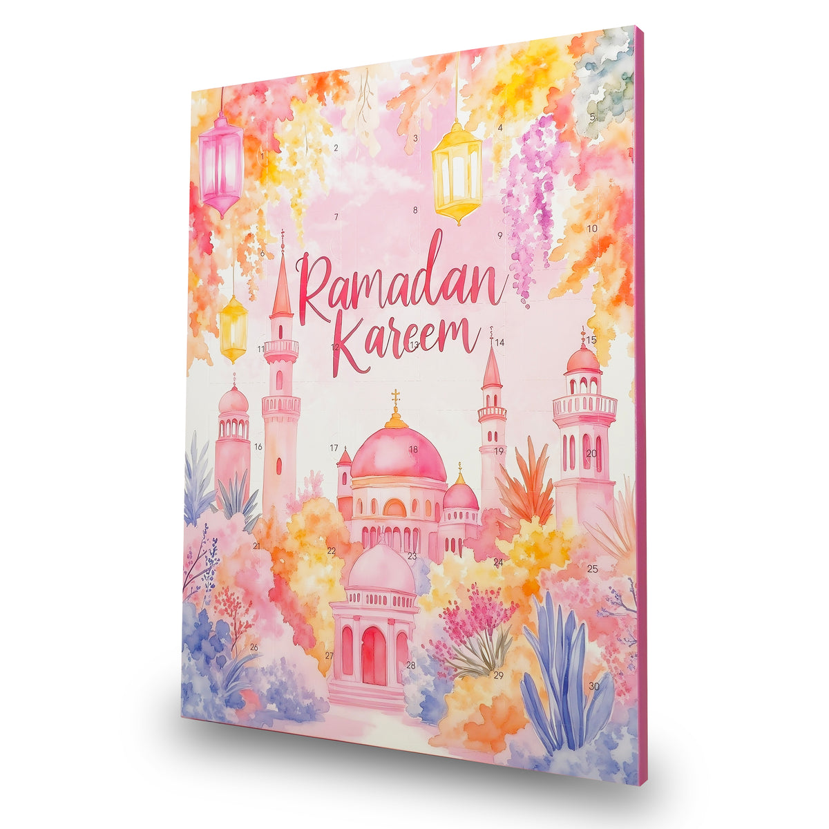 Ramadan Chocolate Advent Countdown Calendar – Pink Watercolour Mosque ...